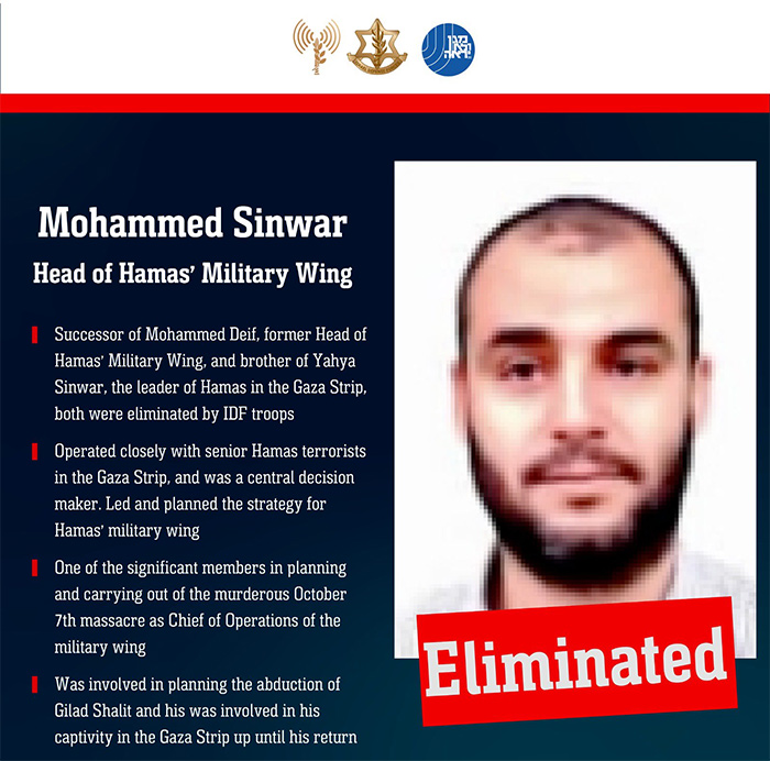 BREAKING: IDF confirms: Hamas leader Muhammad Sinwar eliminated